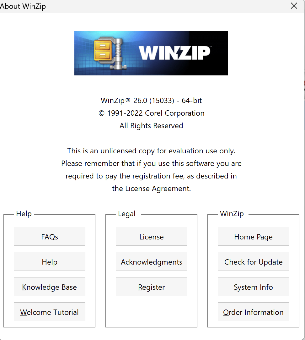 KB Corel: Use Help in WinZip